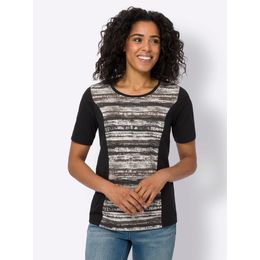 Kurzarmshirt Classic Basics "Shirt", Damen, Gr. 38, schwarz (schwarz, steingrau, bedruckt), 100% Baumwolle, gemustert, Rundhals, Shirts