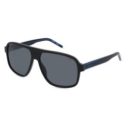 HUGO BOSS Hugo HG 1296/S | Herren-Sonnenbrille | Fassung: Vollrand, Quadratisch, Acetat, Schwarz Blau | Glasfarbe: Grau