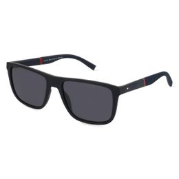 Tommy Hilfiger Eyewear TH 2043/S | Herren-Sonnenbrille | Fassung: Vollrand, Quadratisch, Kunststoff, Schwarz | Glasfarbe: Grau