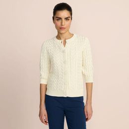 LANDS' END Baumwoll-Zopfmustercardigan mit 3/4-&Auml;rmeln, Damen,  Wei&szlig;, Baumwolle, by Lands' End