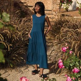LANDS' END Flammgarn-Maxikleid aus reiner Baumwolle, Damen,  Blau, Baumwolle, by Lands' End