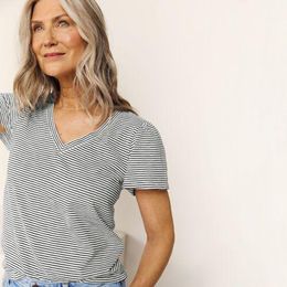 LANDS' END Shirt mit kurzen Flatter&auml;rmeln und V-Ausschnitt, Damen,  Wei&szlig;, Baumwolle, by Lands' End