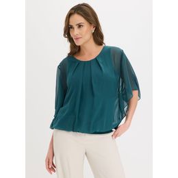 bonprix Chiffonbluse mit Untertop, gr&uuml;n, Gr.36, festliche Chiffonbluse mit Fledermaus&auml;rmeln und elastischem Bund