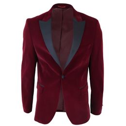Burgunderroter Samt-Dinner-Smoking-Anzug-Blazer f&uuml;r Herren