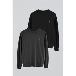 Zweierpack Herrenpullover schwarz und dunkelgrau meliert aus Wollgemisch mit gesticktem Rigby Go-Logo