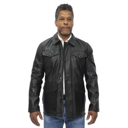 Herren-Safarijacke aus schwarzem Leder in Porto