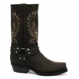 Grinders Herren-Cowboystiefel aus braunem Leder, Wei&szlig;kopfseeadler