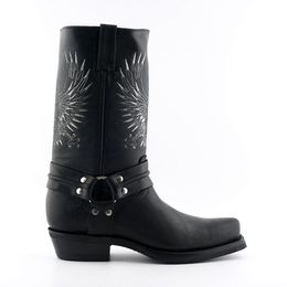 Grinders Herren-Cowboystiefel aus schwarzem Leder, Wei&szlig;kopfseeadler