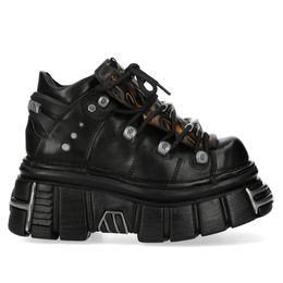 New Rock M-106N-C86 Gothic-Stiefeletten aus schwarzem Flammenleder mit Plateau