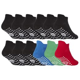 12 Paar Multipack Kinder Baumwoll-Trainersocken mit Gummigriff - Schwarz / Gr&uuml;n