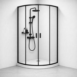 Runddusche Welltime "Summer", schwarz, B:100cm H:190cm T:100cm, Duschkabinen, Hohe 190 cm, 6mm ESG, Easy Clean, verbessertes Rollensystem