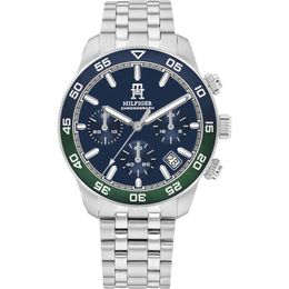 Chronograph Tommy Hilfiger "TH85 CHRONOGRAPH", silber (silberfarben, dunkelblau), Armbanduhren, Herren, Chronograph, Quarzuhr, Armbanduhr, Herrenuhr, Edelstahlarmband, analog, Tag
