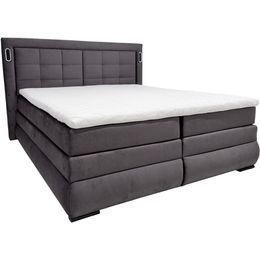 Boxspringbett OTTO HOME "MIVVA inkl. Bettkasten & Topper, Komfortliegeh&ouml;he: 67 cm", grau (anthrazit), B:204cm L:215cm, Holz teilmassiv, Holzwerkstoff, Spanplatte, Komplettbetten, Boxspringbett, in H3, H4 oder Hmix H3/H4, wahlweise mit oder ohne LED-Leuchten