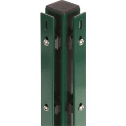 Eckpfosten Alberts, gr&uuml;n, B:6cm H:150cm T:4cm, Stahl, Zaunpfosten, 60x60 mm f&uuml;r Doppelstabmattenzaun, 150 cm, mit Flacheisen