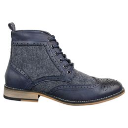 Klassische Herren-Tweed-Oxford-Stiefeletten aus marineblauem Leder