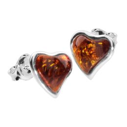 Paar Ohrstecker OSTSEE-SCHMUCK "- Herz - Silber 925/000 - Bernstein" Gr. 10, silber (silber 925, silberfarben, wei&szlig;), Ohrringe, Damen, Silber 925 (Sterlingsilber)