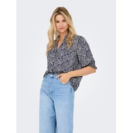 Kurzarmbluse Only "ONLRAYA 3/4 SHIRT WVN NOOS", Damen, Gr. M, blau (night sky aop:adena graphic), Web, Obermaterial: 100% Viskose, bedruckt, l&auml;ssig geschnitten normal, V-Ausschnitt, gesmokt, Blusen, Viskose, regular fit