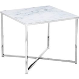 Beistelltisch Salesfever "Caorle Stilvoller Tisch", wei&szlig; (wei&szlig;, chromfarben, chromfarben, wei&szlig;), B:50cm H:42cm T:50cm, Tische, Beistelltisch, Elegante Tischplatte in edler Marmoroptik