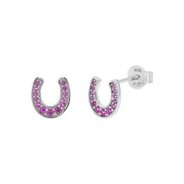 Paar Ohrstecker Tom Tailor "Hufeisen-Motiv", silberfarben, pink, pink, Ohrringe, M&auml;dchen, Silber 925 (Sterlingsilber), mit Zirkonia (synth.)
