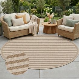 Outdoorteppich Carpet City "Flachgewebe in Sisal-Optik, Wetterfest & UV-best&auml;ndig", braun, B:120cm H:0,5mm L:120cm &Oslash;:120cm, Polypropylen, Teppiche, Outdoorteppich, Witterungsbest&auml;ndig f&uuml;r Balkon, Terrasse, Garten