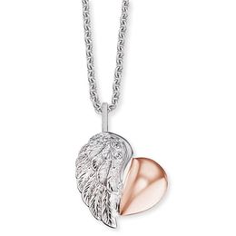Kette mit Anh&auml;nger Engelsrufer "HERZFL&Uuml;GEL", rosa (silberfarben, ros&eacute;goldfarben), Halsketten, Damen, Silber 925 (Sterlingsilber), L: 44, mit Zirkonia (synth.)