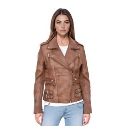 Damen Leder Hellbraun Brando Bikerjacke-Constantia