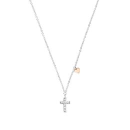 Kette mit Anh&auml;nger Tom Tailor "Herz-Motiv, Kreuz-Motiv", silberfarben, ros&eacute;goldfarben, wei&szlig;, Halsketten, M&auml;dchen, Silber 925 (Sterlingsilber), L: 40 B: 1,4mm, mit Zirkonia (synth.), B:1,4mm
