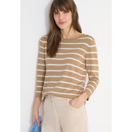 Strickpullover Cecil, Damen, Gr. XL (44), golden camel, Strick, Obermaterial: 60% Baumwolle, 40% Viskose, gestreift, l&auml;ssig geschnitten h&uuml;ftbedeckend, Rundhals, B&uuml;ndchen, Pullover Strickpullover, im Streifen-Look, 3/4-Arm