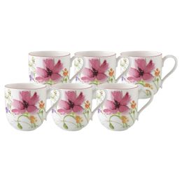 Villeroy & Boch Becher VILLEROY & BOCH "Kaffeebecher Mariefleur Basic 330 ml 6er Set bunt", bunt, B:2cm H:2cm, Porzellan, Trinkgef&auml;&szlig;e, Becher, Sp&uuml;lmaschinengeeignet, Mikrowellenfest