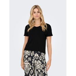 Jacqueline de Yong T-Shirt JDY "JDYSISSY S/S V-NECK TOP JRS DIA", Damen, Gr. S, schwarz, Jersey, Obermaterial: 96% Viskose, 4% Elasthan, unifarben, regular fit h&uuml;ftlang, V-Ausschnitt, angeschnitten Umschlagsaum, Shirts T-Shirt