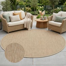 Outdoorteppich Carpet City "Flachgewebe in Sisal-Optik, Wetterfest & UV-best&auml;ndig", braun, B:120cm H:0,5mm L:120cm &Oslash;:120cm, Polypropylen, Teppiche, Outdoorteppich, Witterungsbest&auml;ndig f&uuml;r Balkon, Terrasse, Garten