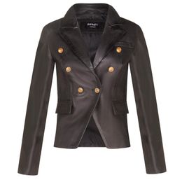 Klassische Damen-Blazerjacke aus Leder im Milit&auml;r-Stil-Newent