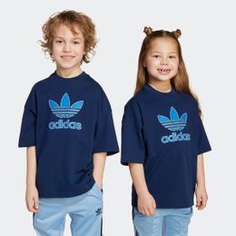 T-Shirt adidas originals "TREFOIL KIDS", M&auml;dchen, Gr. 128, blau (night indigo), Obermaterial: 100% Baumwolle, Rundhals, Shirts T-Shirt, lockere Passform, f&uuml;r Kinder, aus Baumwolle, mit Single Jersey