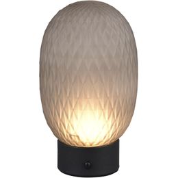 Trio LEUCHTEN LED Tischleuchte "FACETTE, Akku Tischleuchte mit USB-C Anschluss, Touchdimmer, H&ouml;he 20cm", rauchglas, 1, &Oslash; 11,8cm H: 20,5cm, 1 Stk., Leuchten, kabellose Touch Tischlampe mit Glasschirm, LED warmwei&szlig; 3000K 140 Lm, LED Tischleuchte