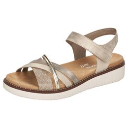Riemchensandale Remonte, Damen, Gr. 36, gold (hellgrau, goldfarben), Lederimitat, metallic, Schuhe Riemchensandale, Keilabsatz, Sommerschuh, Sandalette mit herausnehmbarer Softeinlage, Topseller