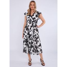 Midikleid mit Spitzenbesatz und Wickelfalten