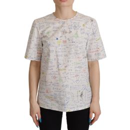 Dolce & Gabbana Dolce & Gabbana Wei&szlig;es Baumwoll-T-Shirt mit Algebra-Print f&uuml;r Damen mit kurzen &Auml;rmeln