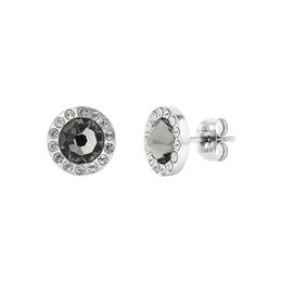 Paar Ohrstecker Tom Tailor, silber (edelstahlfarben, kristallwei&szlig;, dunkelgrau, kristallwei&szlig;), Ohrringe, Damen, 10mm, Edelstahl, mit Kristallglas