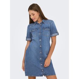 Jeanskleid Only "ONLLISA &ndash; Denimkleid mit Knopfleiste und Brusttaschen", Damen, Gr. M, N-Gr, blau (medium blau denim), Denim/Jeans, Obermaterial: 90% Baumwolle, 10% Viskose, unifarben, kurz, mit Umschlag, Kleider, Baumwollmischung