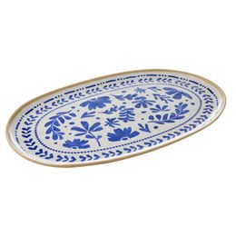 Tablett APS, blau, wei&szlig;, B:32,5cm H:2,5cm L:53cm, Melamin, Tabletts, Melamin, innen: Dekor, blau / wei&szlig;,au&szlig;en: beige