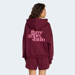 Sweatshirt adidas Sportswear "W 3SS FL HD2", Damen, Gr. M, maroon, Obermaterial: 70% Baumwolle, 30% Polyester, normal, V-Ausschnitt, angesetztes B&uuml;ndchen, Sweatshirts Sweatshirt, Print - Hoodie, lockere Passform