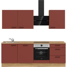 K&uuml;chenzeile Nobilia "Easytouch II", NEU: individuell anpassbar mit gratis Profi-Beratung", rot (k&uuml;che: rot, korpus: eiche sierra nachbildung, arbeitsplatte: eiche sierra nachbildung), B:240,3cm H:216,6cm T:60cm, Komplettk&uuml;chen-Sets, K&uuml;chenzeile, vormontiert, Breite 240 cm, Ausrichtung w&auml;hlbar, wahlw. mit E-Ger&auml;ten