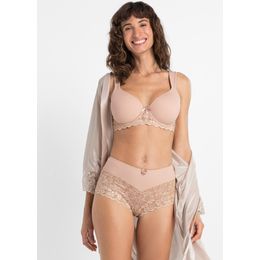 Schalen-BH bonprix "Schalen-BH mit gepolsterten Tr&auml;gern", Damen, Gr. 75, Cup D, beige (mattbeige), Obermaterial: 80% Polyamid, 20% Elasthan. Futter: 100% Polyester. Spitze: 90% Polyamid, 10% Elasthan, BHs Schalen-BH, mit gepolsterten Tr&auml;gern, mit wattierten Cups, mit feiner Spitze