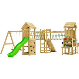 Spielturm Fungoo "Maxi Funny Optimizer, mit Rutsche, Schaukeln, Kletterwand + Seilbr&uuml;cke", beige (natur), Spielt&uuml;rme, KinderB:612cm H:257cm T:518cm, Holz, Made in Europe, B:612cm H:257cm T:518cm