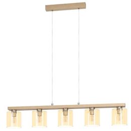 Eglo H&auml;ngeleuchte "CASTRALVO Pendellampe, Stahl, Holz und Glas, E27, IP20, Esszimmerlampe", silber (nickel, matt, braun amber), 5, &Oslash; 0cm H: 110cm, 1 Stk., Leuchten, Pendelleuchte, L121 x B15 x H110 cm, nickel-matt, braun, amber, 5X28W, H&auml;ngeleuchte