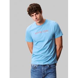 T-Shirt Calvin Klein Jeans "SS 30s E CLVN LN 3D", Herren, Gr. XL, blau (blau steam), Single Jersey, Obermaterial: 100% Baumwolle, unifarben, regular fit normal, Rundhals, eingesetzt abgesteppte Kante, Shirts T-Shirt, Mit Rundhalsausschnitt