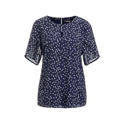 Kurzarmbluse GOLDNER "Kurzgr&ouml;&szlig;e Chiffonbluse Damen mit Tupfen-Alloverprint und Rundhalsausschnitt", Damen, Gr. 21, blau (marine, gemustert), Obermaterial: 100% Polyester PES., gerade, Gerade, Blusen, Tupfen-Druck