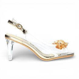 Laura Vita Damen-Sandalen Mira 01, durchsichtig-golden, zum Hineinschl&uuml;pfen, Cinderella-Absatz