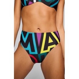 Bikini-Hose Puma "Puma SWIM WOMEN PRINTED HIGH WAIST BRIEFS", Damen, Gr. L, N-Gr, bunt (multi colour), Obermaterial: 82% Polyester, 18% Elasthan, Badehosen Bikini-Hose, vorn mit buntem Wording