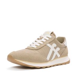 Keilsneaker fitflop "RETRO-Q FF FABRIC/SUEDE SNEAKERS", Damen, Gr. 38, beige, Leder, Nylon, Veloursleder, Schuhe, Schn&uuml;rschuh, Freizeitschuh, Halbschuh mit Kontrastbesatz